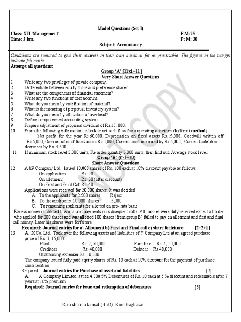 Account XII For Board Exam Practice | PDF | Debits And Credits | Expense