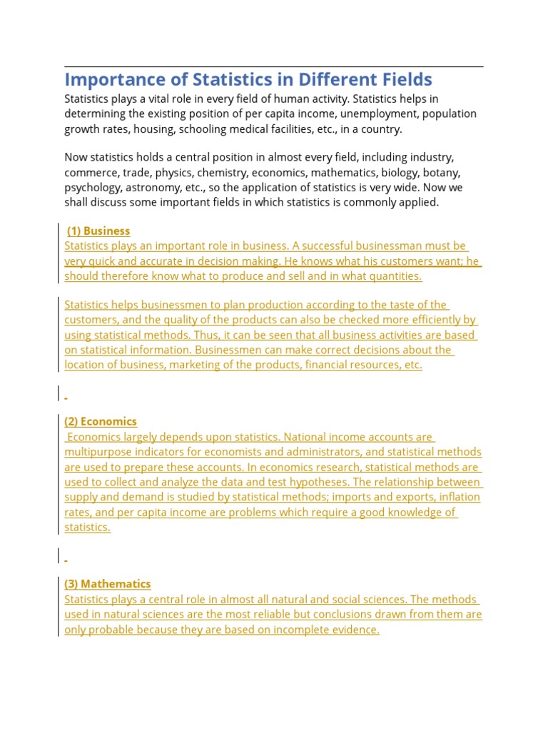 Statistics: A Pillar Across Fields | PDF | Cost Of Living | Statistics