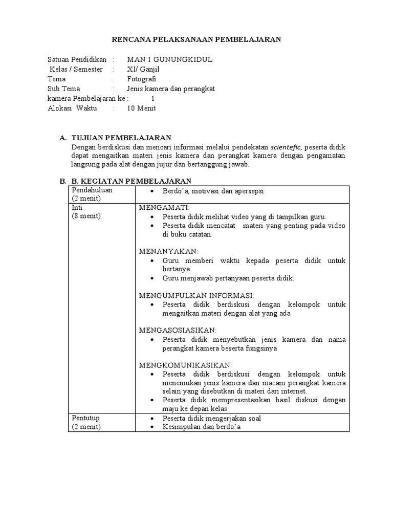 RPP Xi DKV Fotografi - Sudut Pengambilan Gambar | PDF