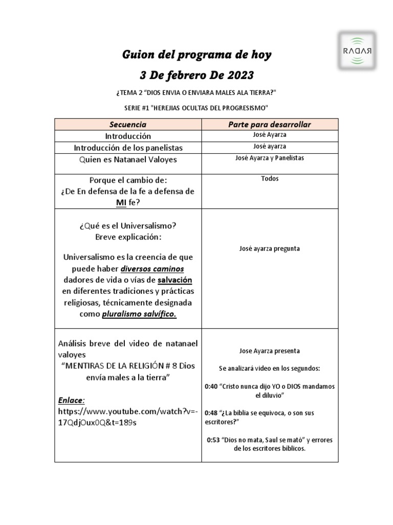 Guion Del Programa de Hoy | PDF