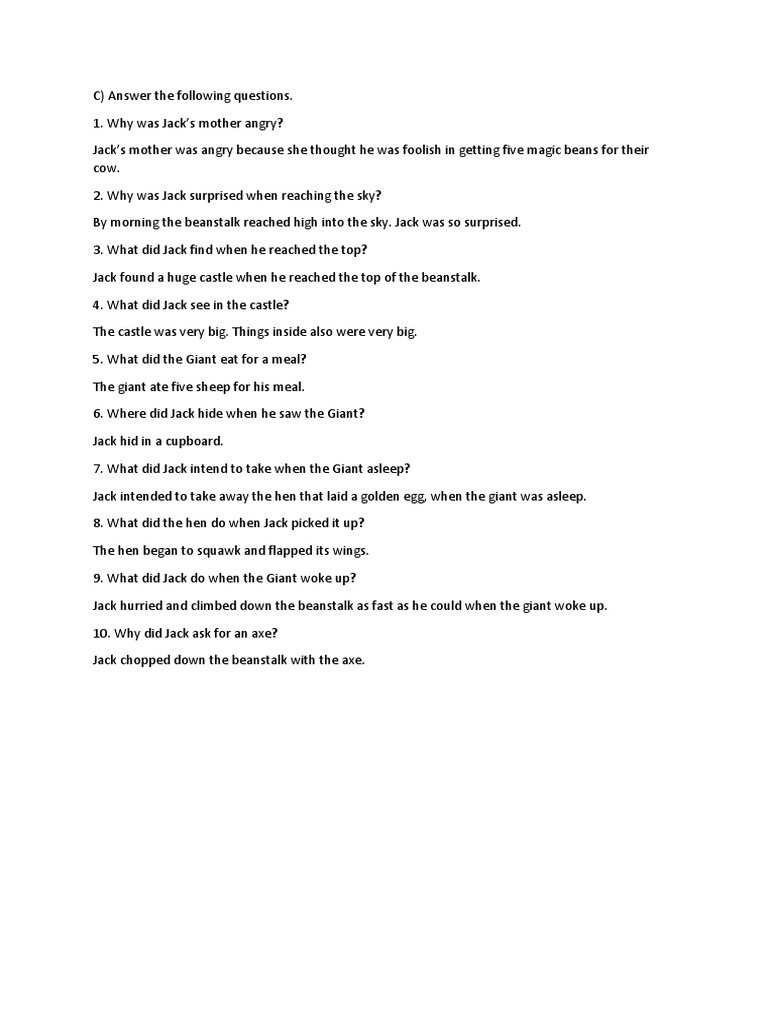 Jack and the Beanstalk Summary | PDF