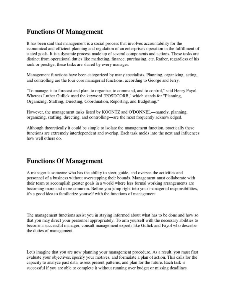 Functions of Management | PDF | Goal | Planning