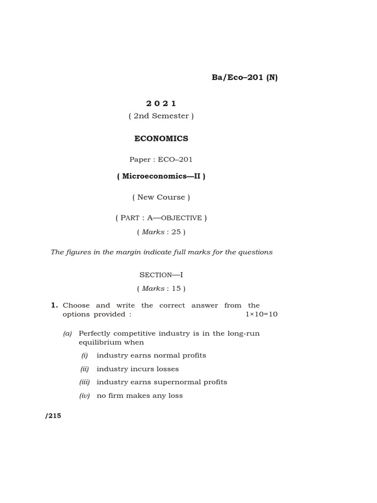 ECO-201 MICROECONOMICS | PDF | Profit (Economics) | Economic Equilibrium