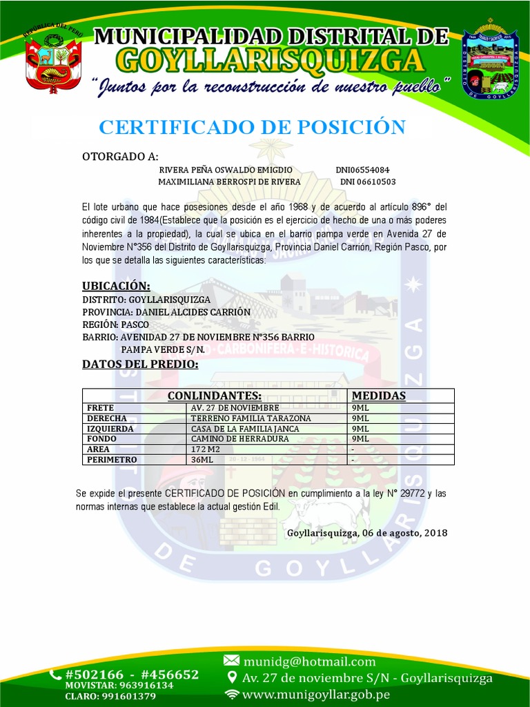 001 Certificado de Posicion | PDF