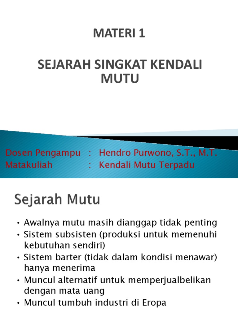 Materi 1 (Sejarah Singkat Kendali Mutu) | PDF