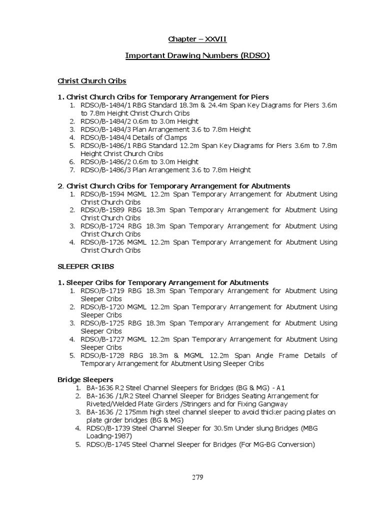 RDSO Drawing Nos INPORTANT DRG NO - RDSO | PDF | Prestressed Concrete | Structural Engineering