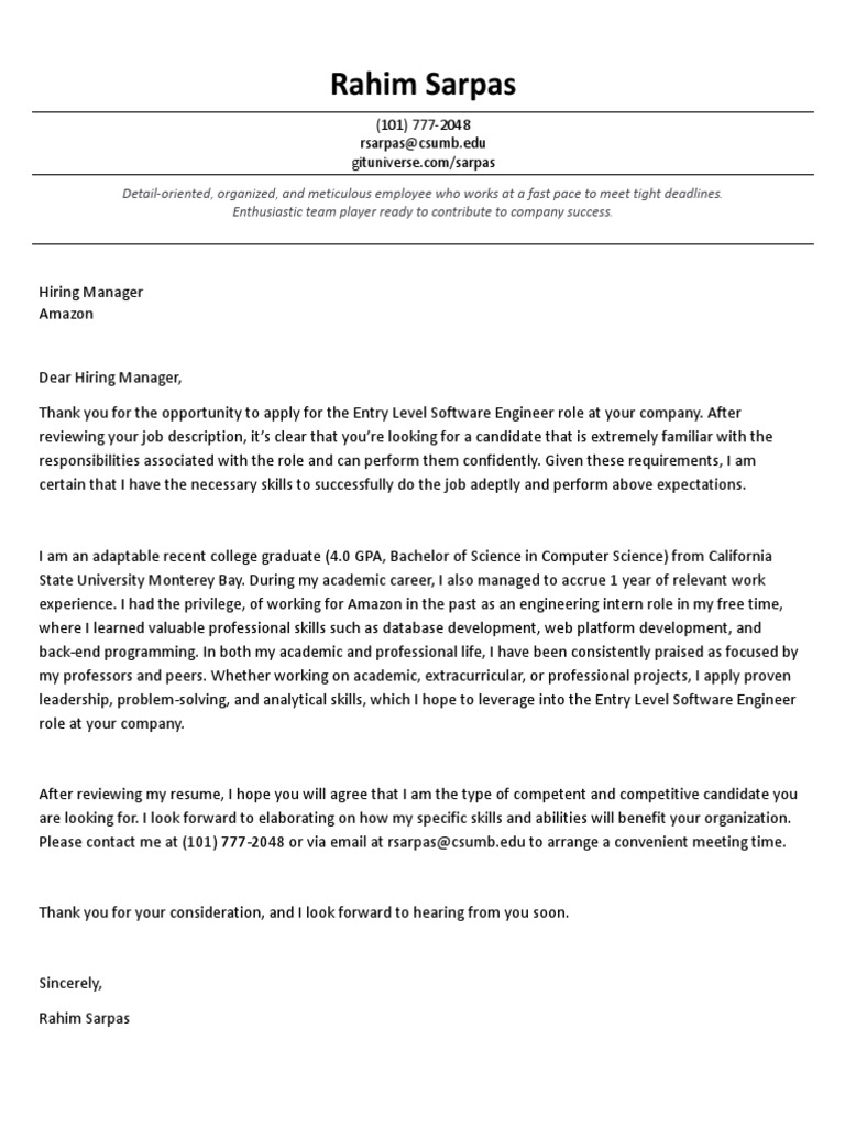 Application for Software Engineer Position | PDF | Computers