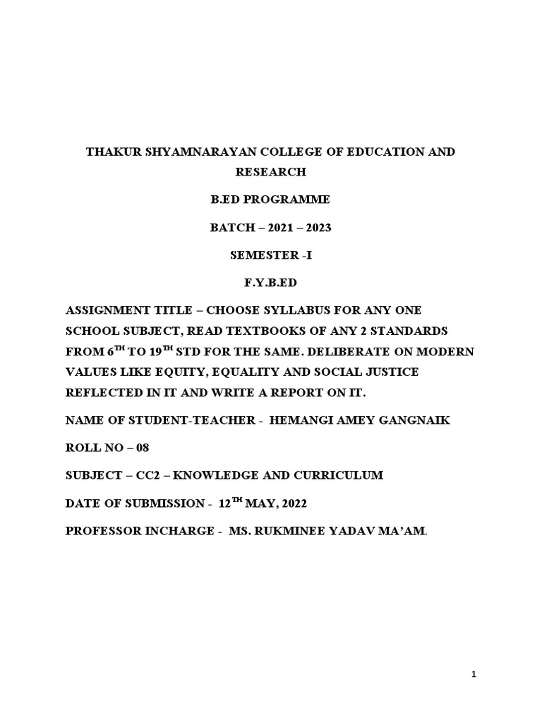 Analyzing Modern Values of Equity, Equality and Social Justice in the ...