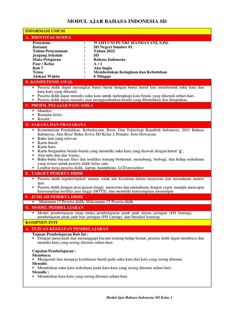 Modul Ajar Bahasa Indonesia BAB 7 | PDF