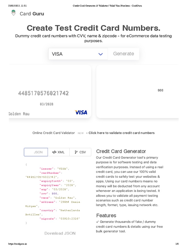 Credit Card Generator & Validator - Valid Visa Numbers - CardGuru | PDF ...