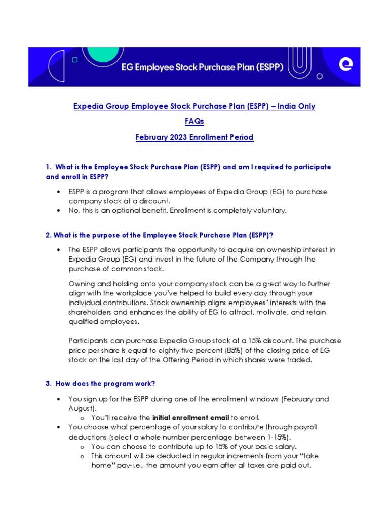 ESPP India - FAQs - Final - 06feb2023 | PDF | Stocks | Payroll