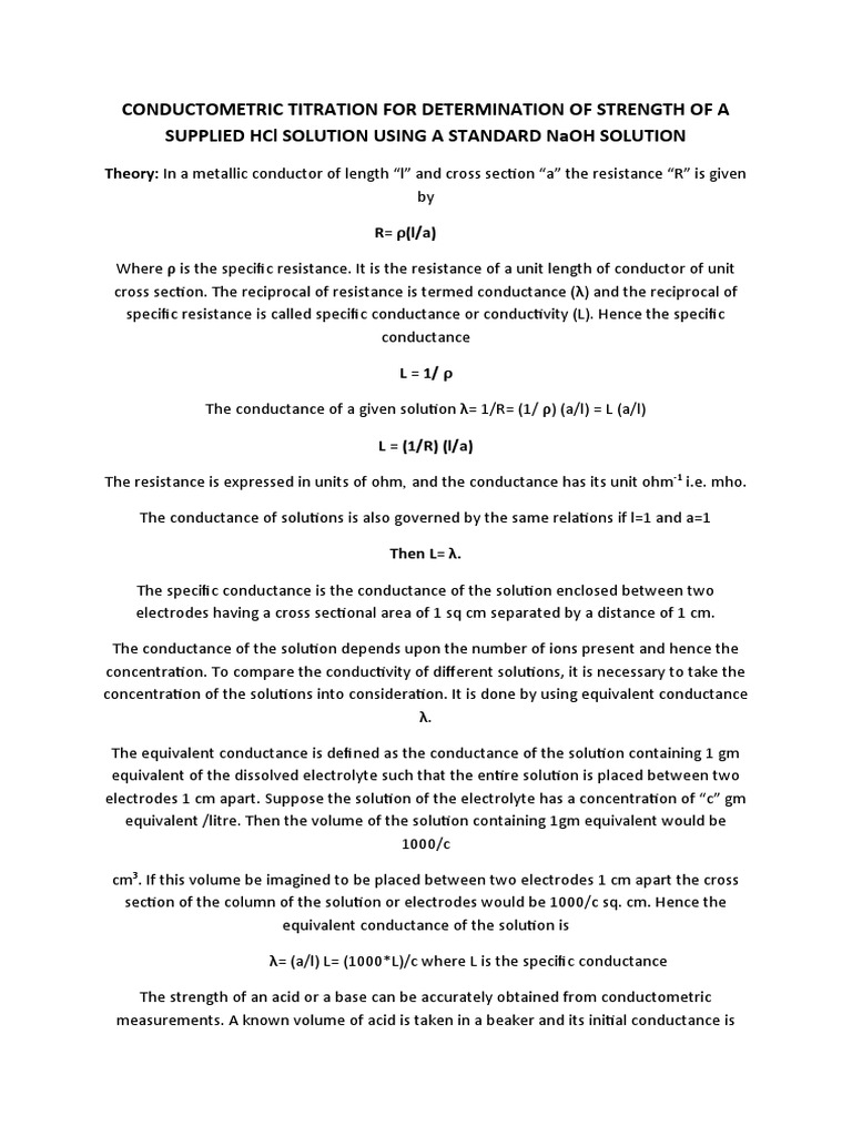 Conductometric TITRATIONS | PDF | Electrical Resistance And Conductance | Titration