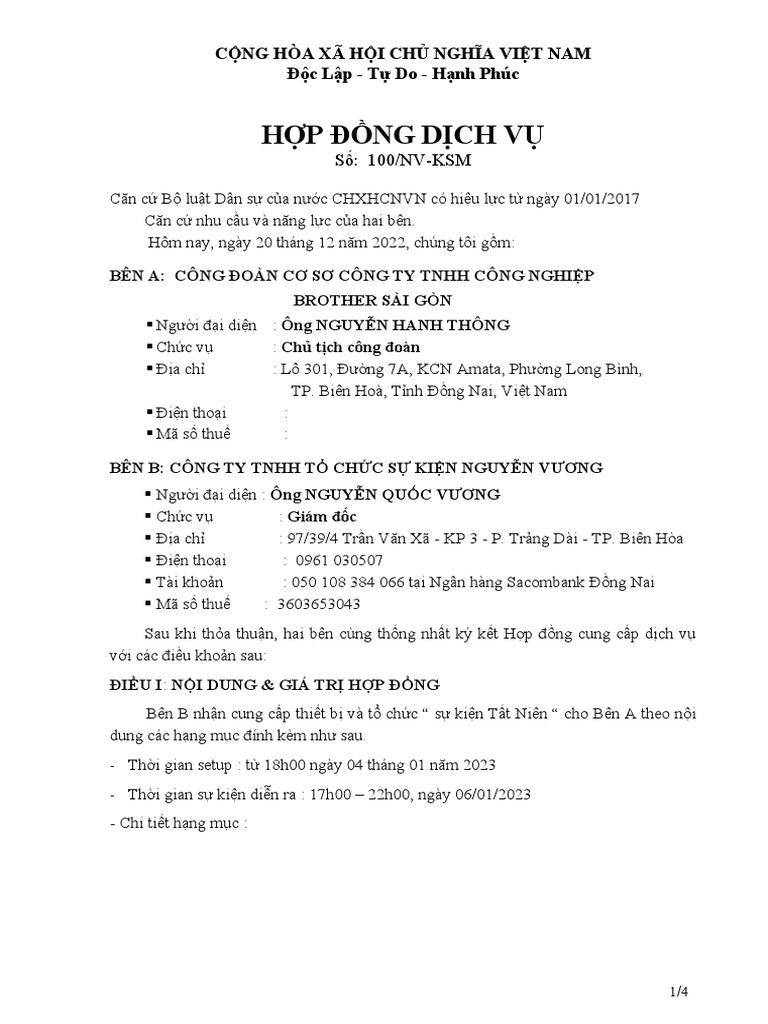 Hop Dong - Nv-Brother 06:1:2023 | PDF