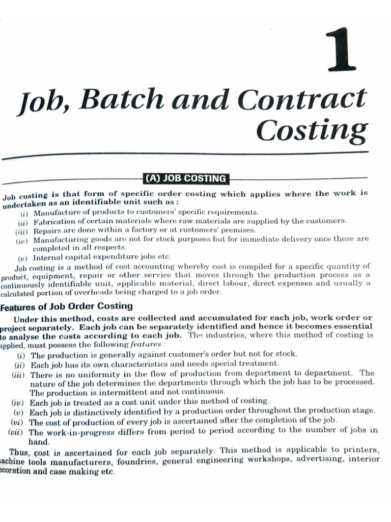 Job Costing Batch Costing Pdf