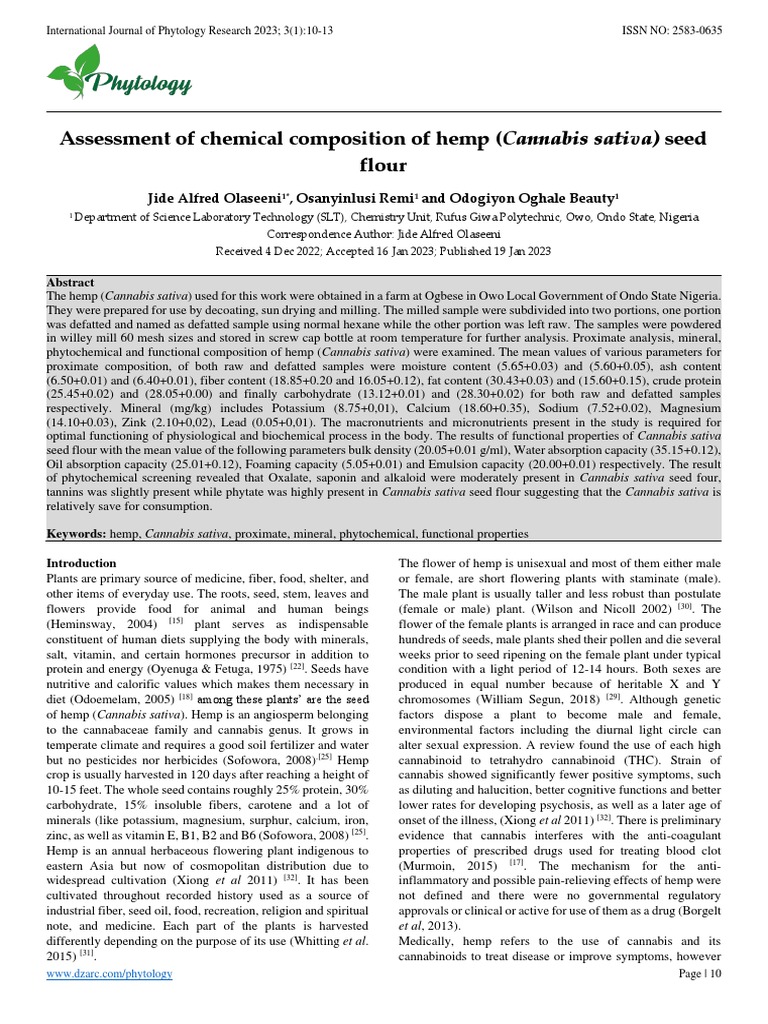 Assessment of Chemical Composition of Hemp Flour | PDF | Cannabis