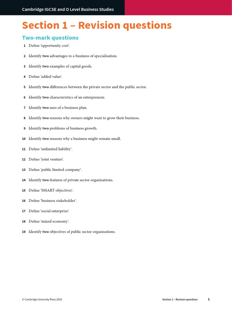 Section 1 - Revision Questions | PDF | Social Enterprise | Economies