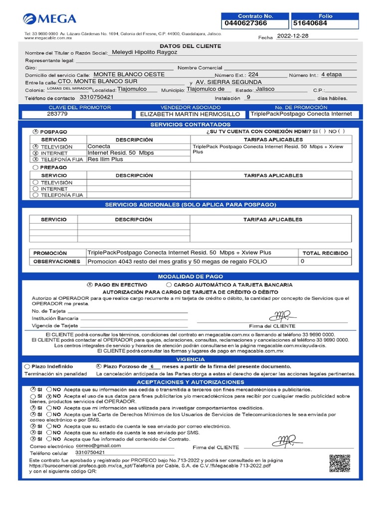 Contrato Mega Cable Triple | PDF
