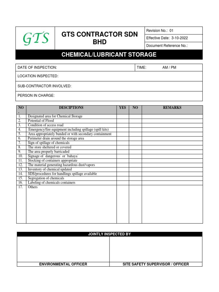 Chemical Storage Inspection | PDF
