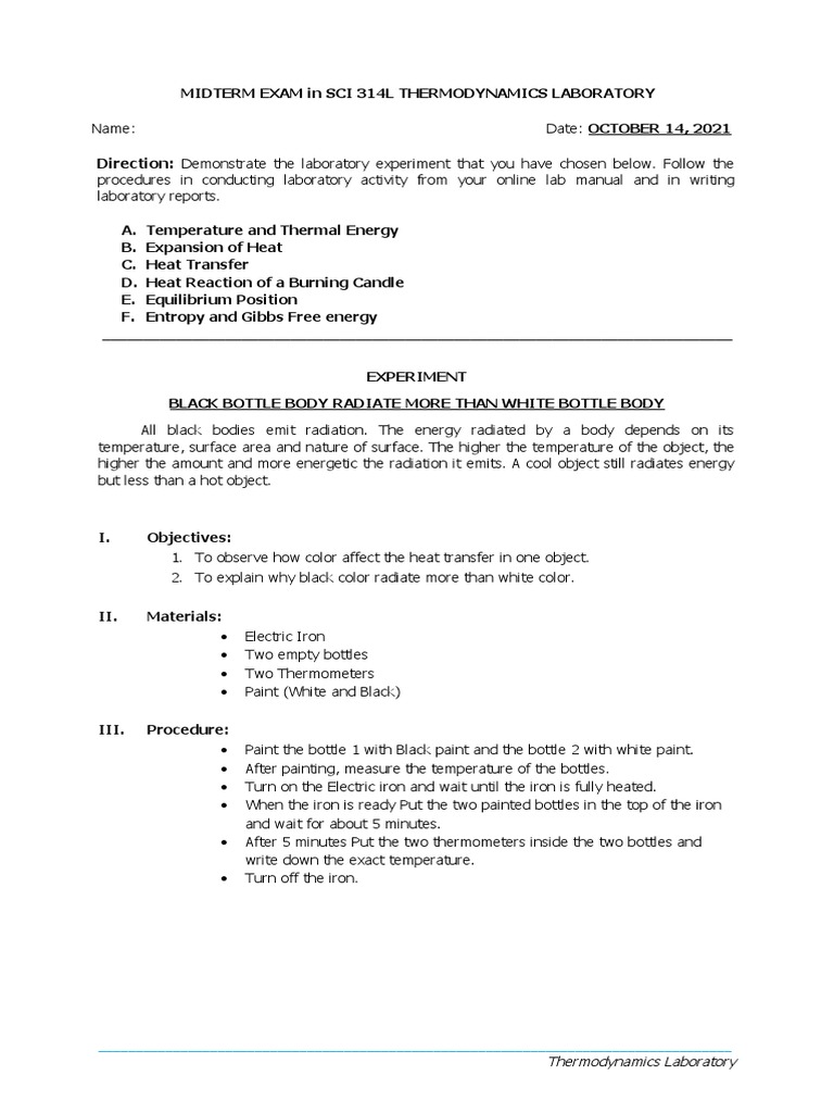 Thermodynamics Laboratory Midterm | PDF | Temperature | Heat