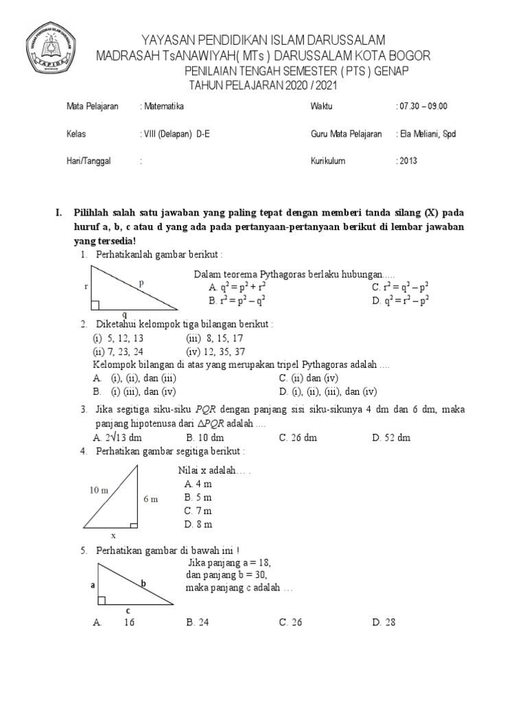 Soal PTS MTK 2020-2021 | PDF | Metode & Bahan Ajar