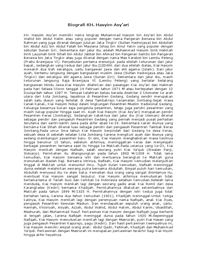 Biografi KH. Hasyim Asy'ari | PDF