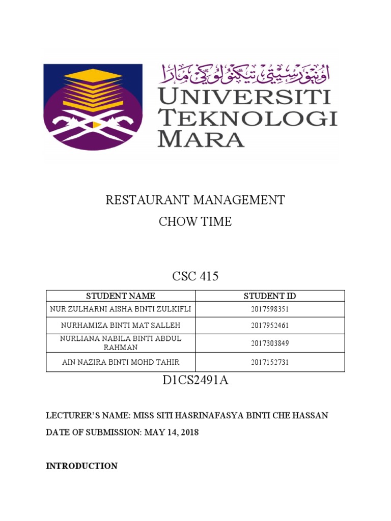 Chowtime - Coding Project Proposal | PDF | Menu | Restaurants