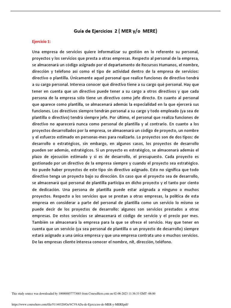 Gu A de Ejercicios de MER y MERE PDF | PDF | Software | Presupuesto