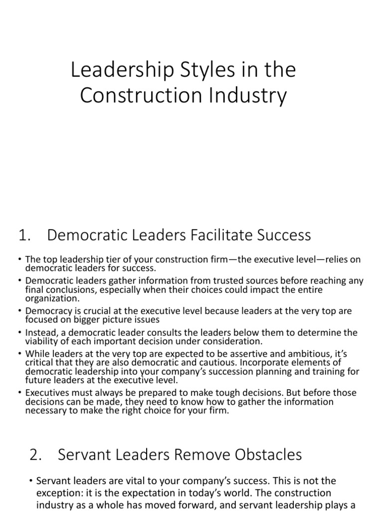 Leadership Styles in Construction Industry | PDF | Leadership ...