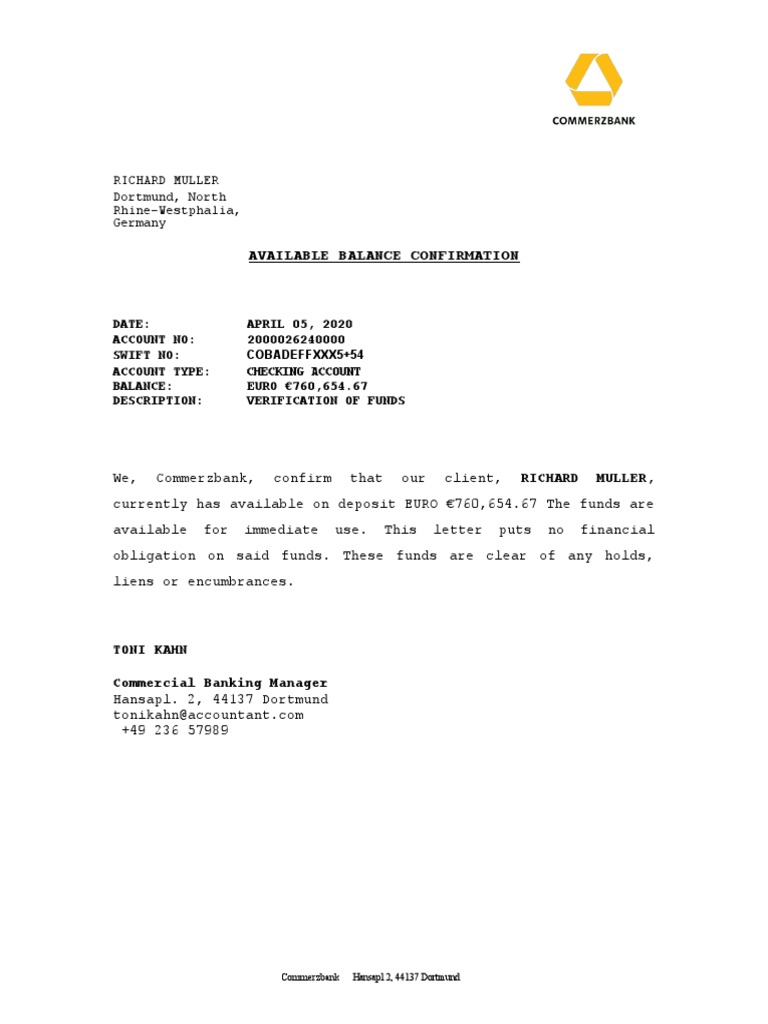 Proof of Funds Letter Template 09 | PDF