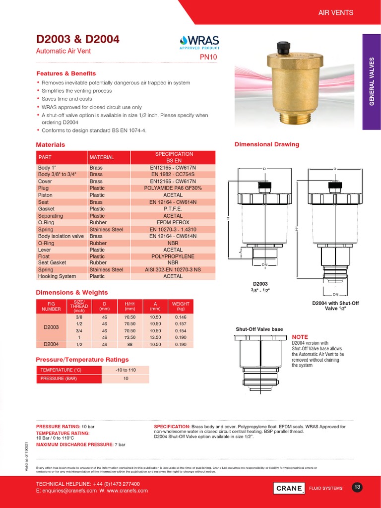 D2003 D2004 Air Vents CraneFS DS 1021 p13 | Download Free PDF | Valve ...