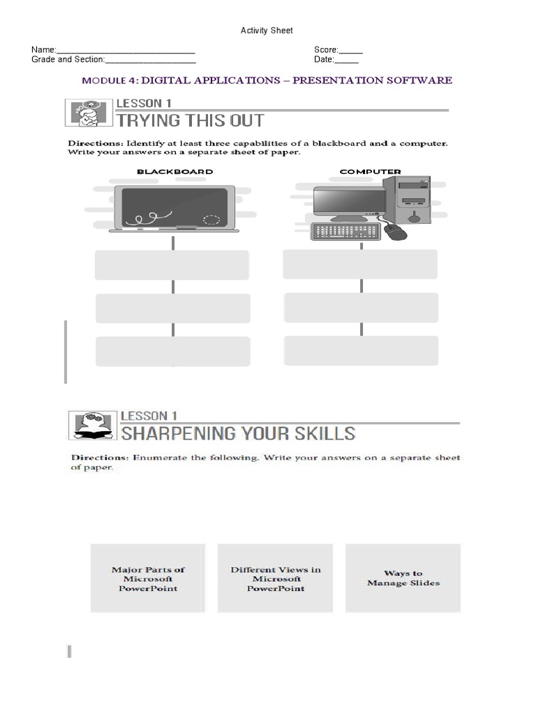 Activity Sheet 4 Digital Applications - Presentation Software | PDF