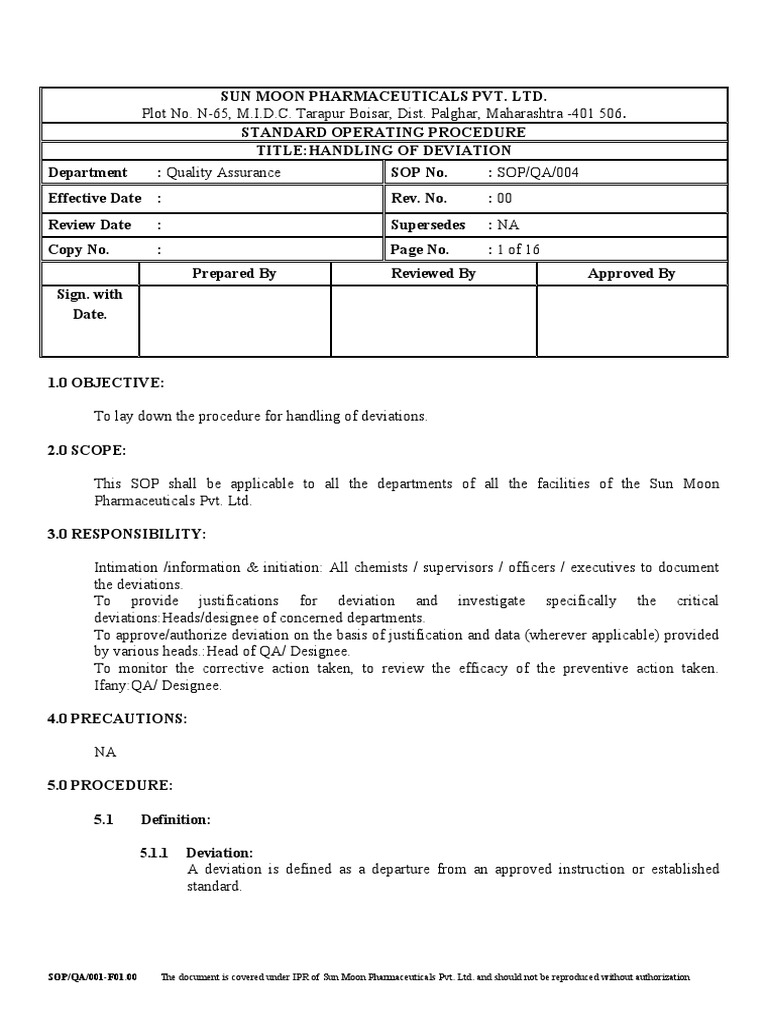 004 Handling of Deviation 2-1 | PDF | Quality Assurance | Business