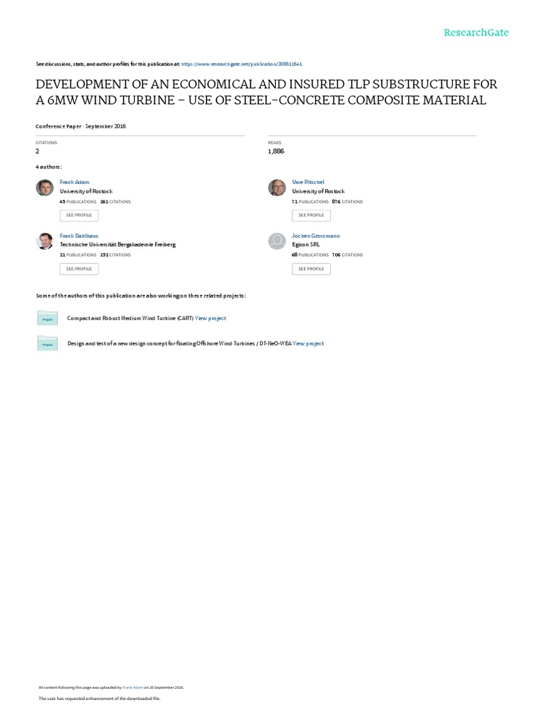 Development of An Economical and Insured TLP Substructure For A 6Mw Wind Turbine - Use of Steel ...