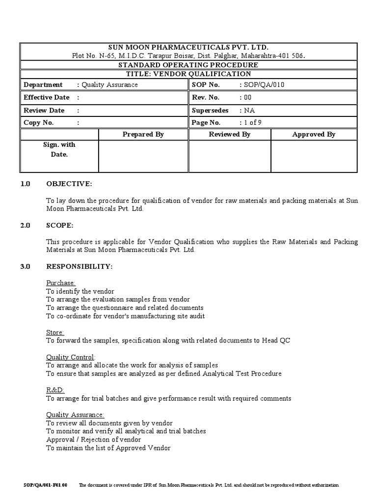 QA005-04 Vendor Qualification-IM & PMK | PDF | Quality Assurance ...