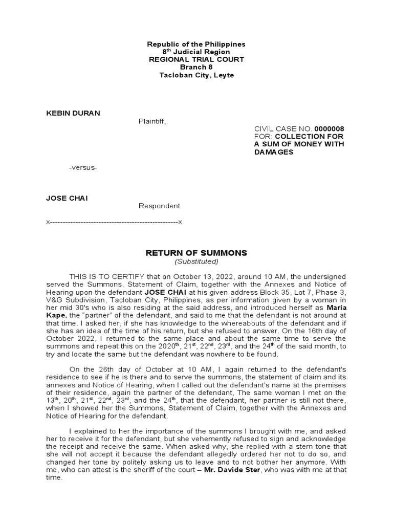 Return-of-Summons - Sample | PDF | Judiciaries | Justice