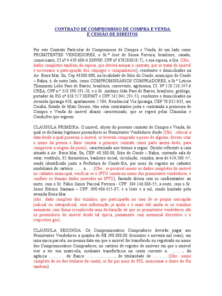 Contrato De Promessa De Compra E Venda Leticia Rev0302 Pdf Lei De