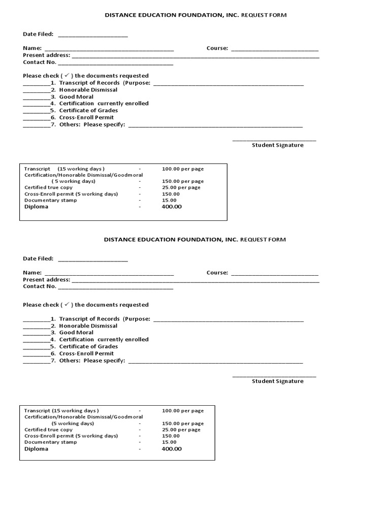 Sample Request Form | PDF | Diploma