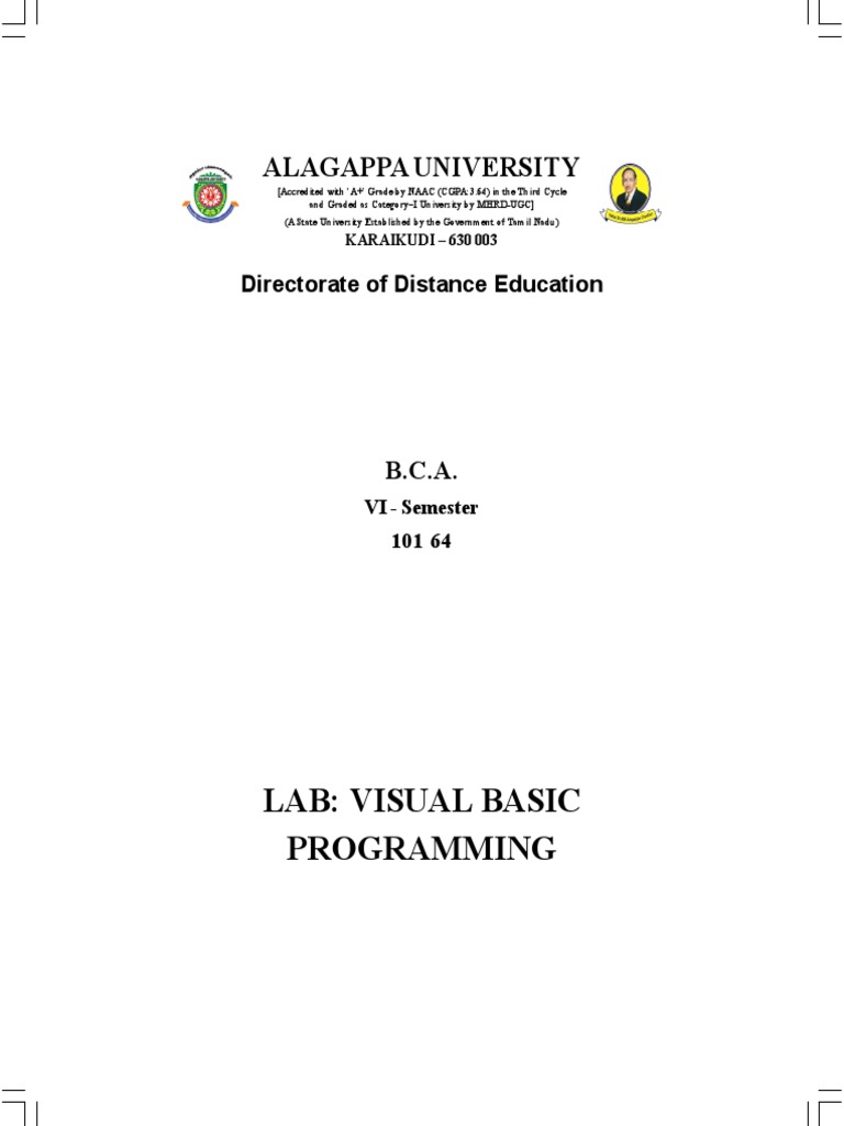 UG BCA Computer Applications 101 64 Lab Visual Basic Programming BCA 4357 | PDF | Menu ...