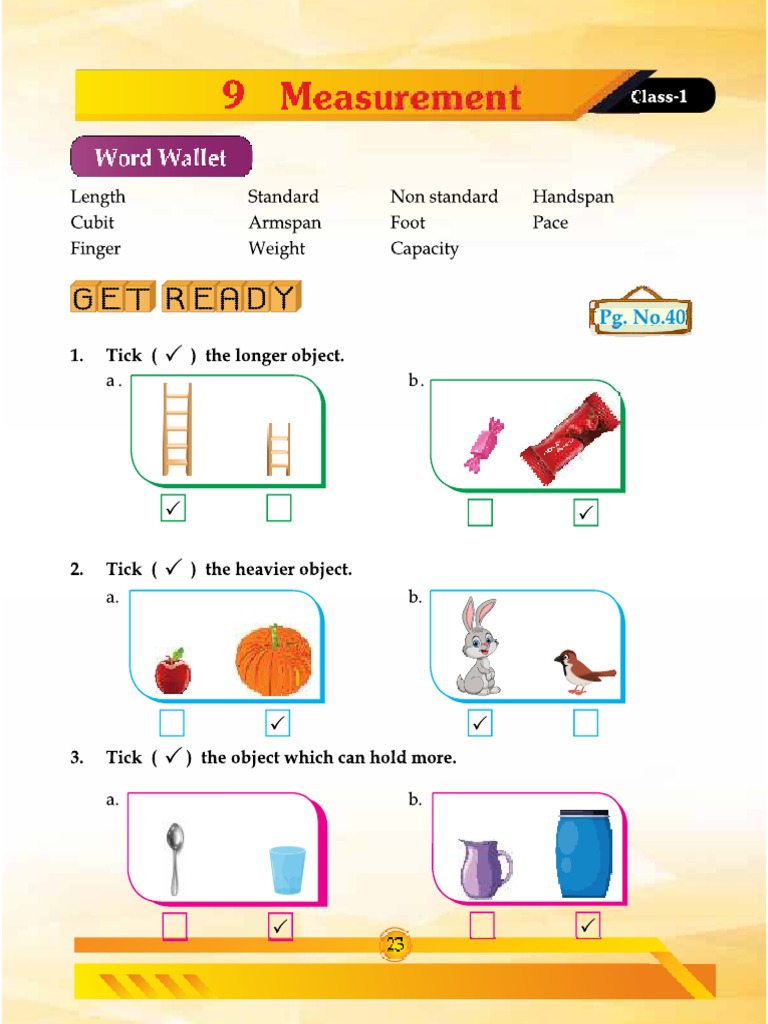 Math Cls-1 Ch-9 Resource Book (Measurement) | PDF