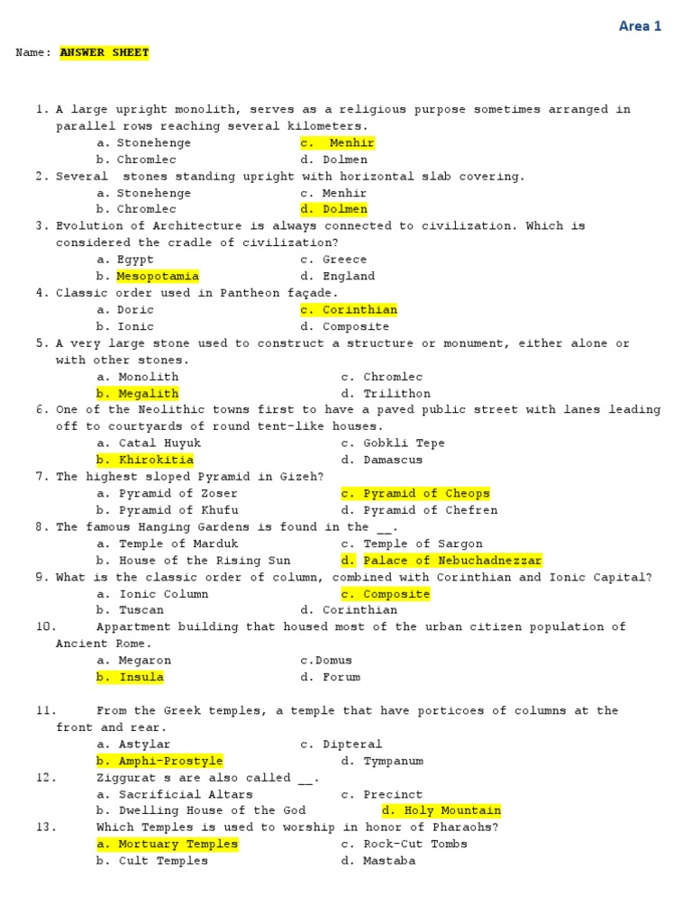 Mid Week 1 Answer Key | PDF | Column | Gothic Architecture