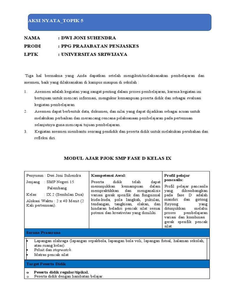 Aksi Nyata - Topik 5 - Dwi Joni Suhendra - PPAE | PDF