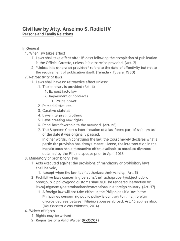 Persons by Atty. Anselmo S. Rodiel IV | PDF | Annulment | Marriage