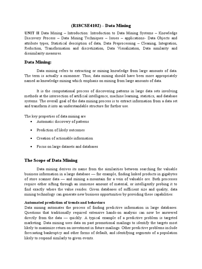 R18cse4102 Unit 2 Data Mining Notes Pdf Data Compression Artificial Neural Network