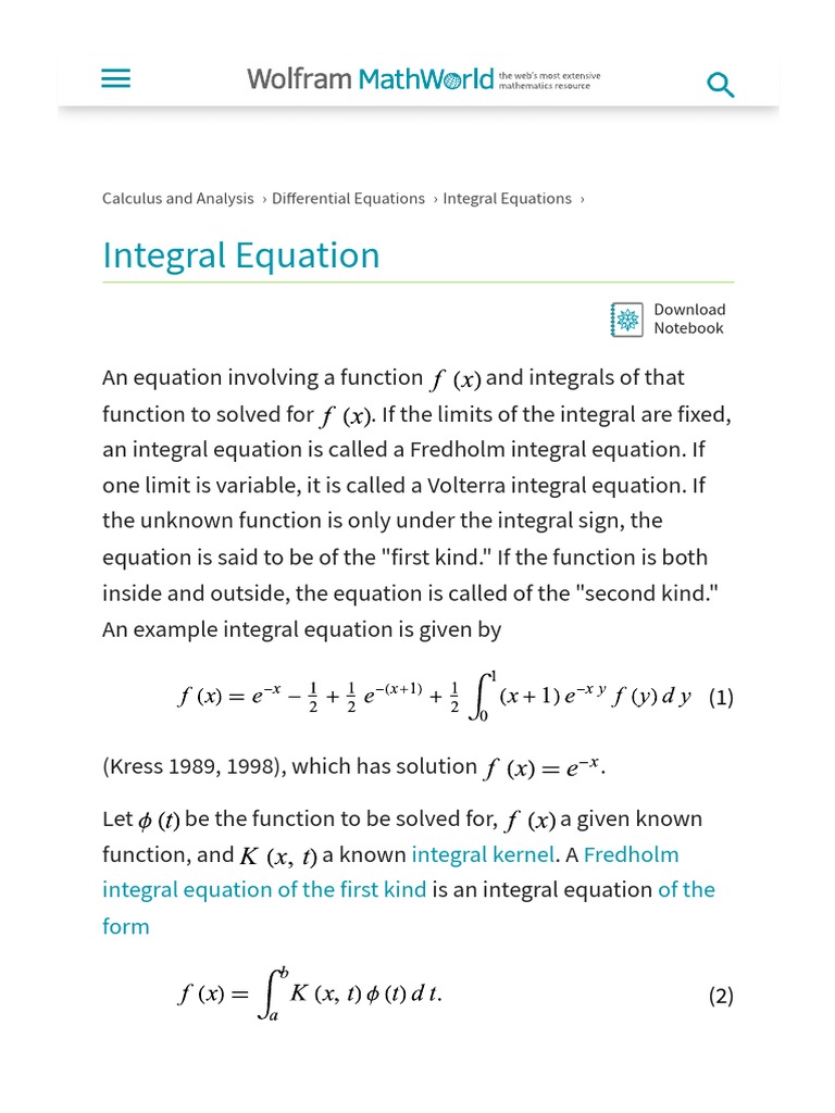 Integral Equation | PDF | Integral Equation | Teaching Mathematics