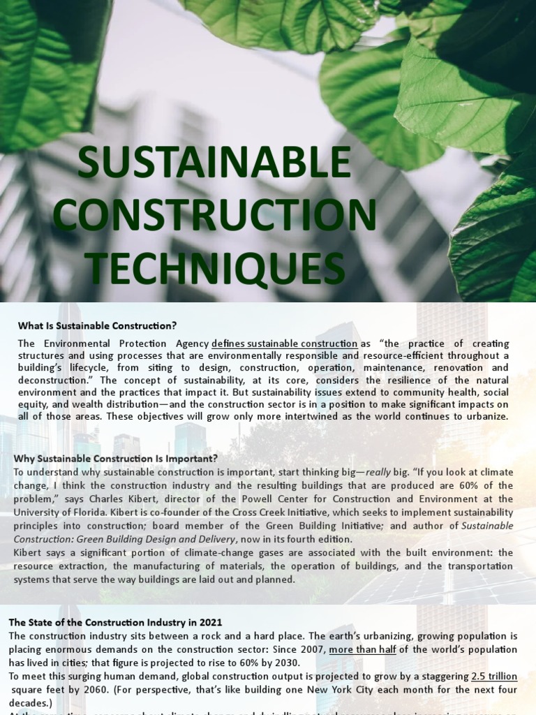 Sustainable Construction Techniques Overview | PDF | Green Building | Roof