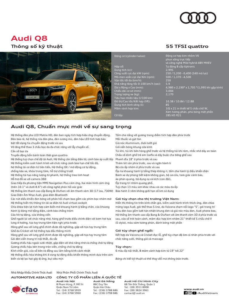 Q8 55TFSI TechnicalData VN Final | PDF