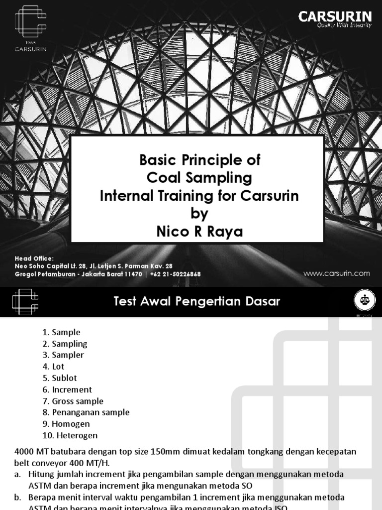 Basic Principle of Coal Sampling-Internal Training For Carsurin-Nico2019 | PDF | Sains & Matematika