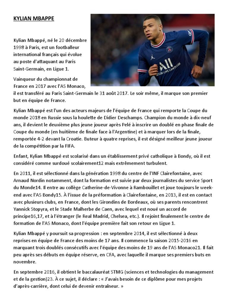 Biographie de Kylian Mbappé | PDF