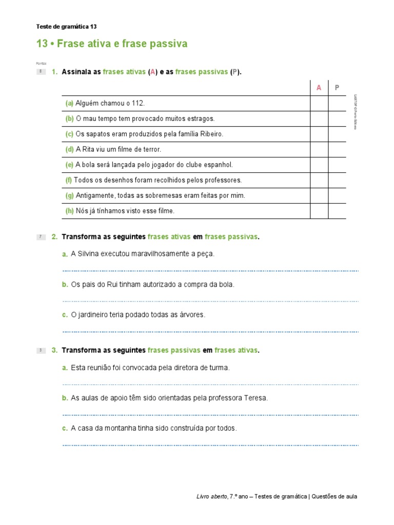Ficha Frase Ativa e Passiva | PDF