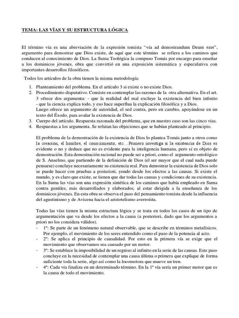 Tema Las Vías y Su Estructura Lógica | PDF | Existencia | Existencia de dios